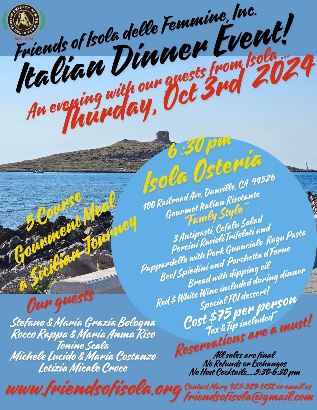 Italian Dinner Event | Friends of Isola delle Femmine